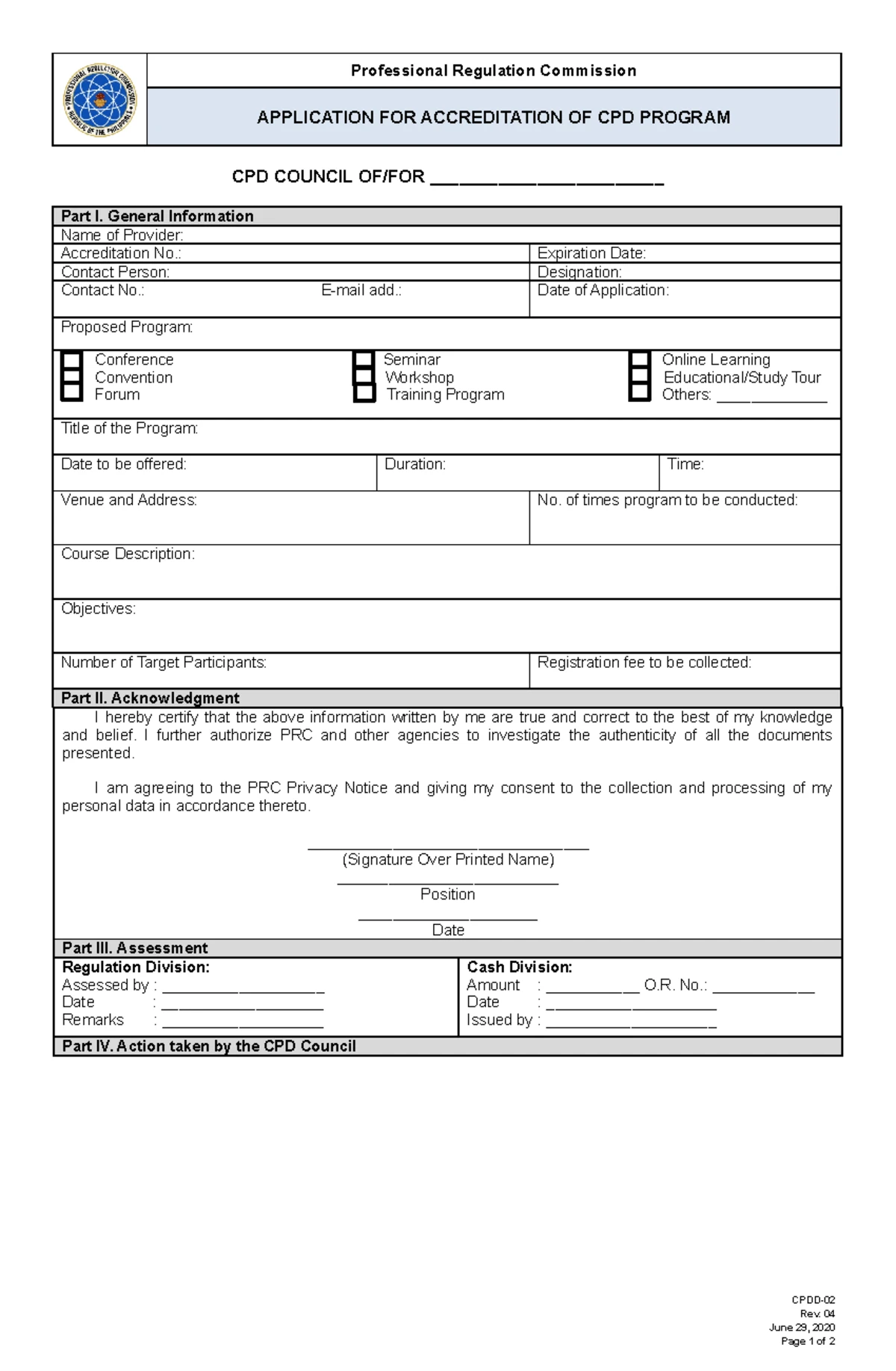 CPDD-01-A - CPD - Professional Regulation Commission APPLICATION FOR ...
