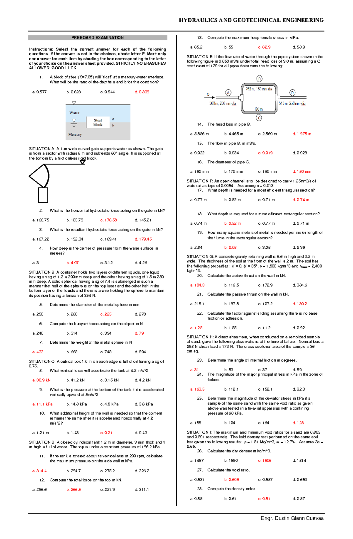 HGE 1st Preboard Exam Review: Hydraulics & Geotech Engineering - Studocu