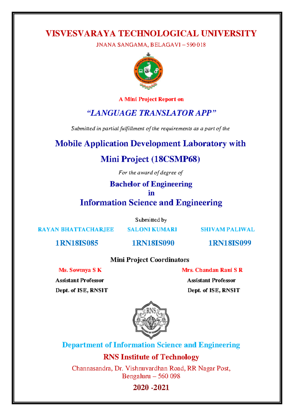 Mini Project Report on Language Translator App (18CSMP68) - Studocu