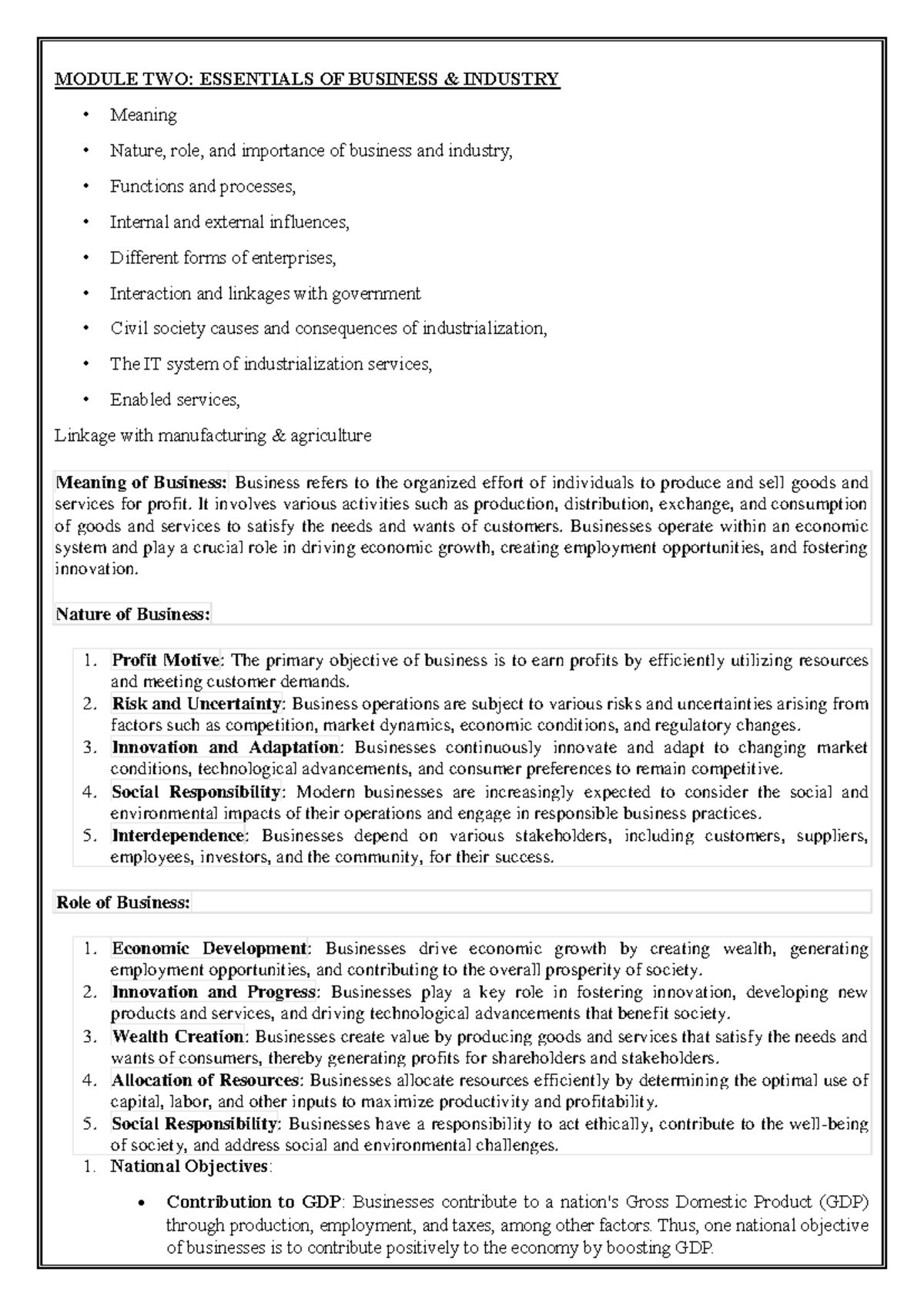 PBI Unit 2 - Understanding Business and Industry Perspectives - Studocu