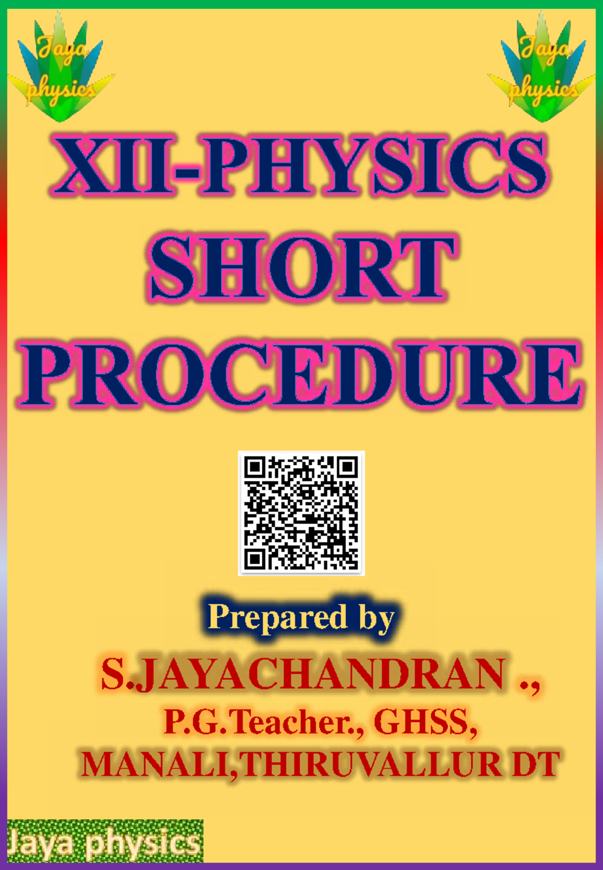 XII EM Short Procedure: Physics Experiments by S. Jayachandran - Studocu