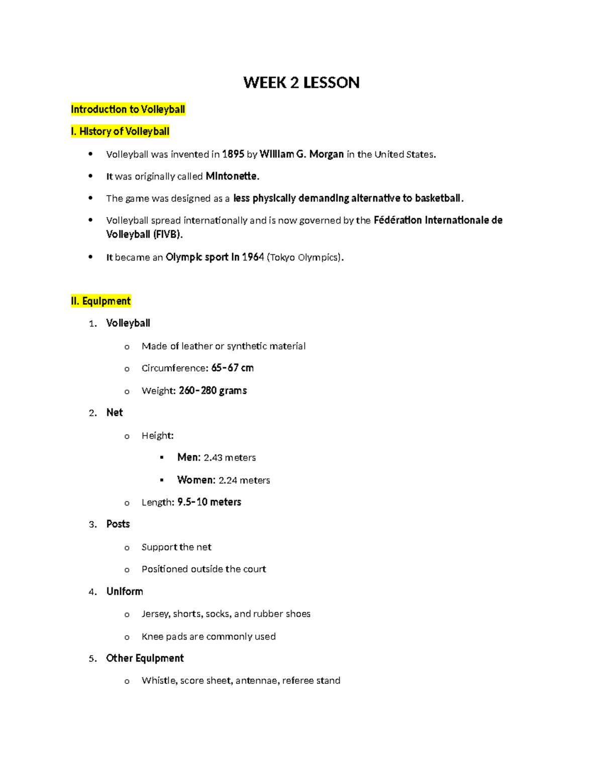 WEEK 2 LESSON: Introduction to Volleyball - History, Equipment & Rules ...