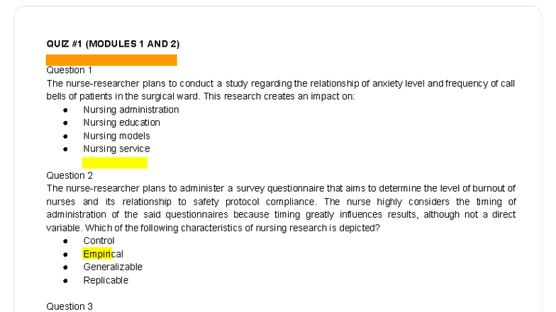 QUIZ (NURSING RESEARCH MODULES 1-4) Comprehensive Review - Studocu