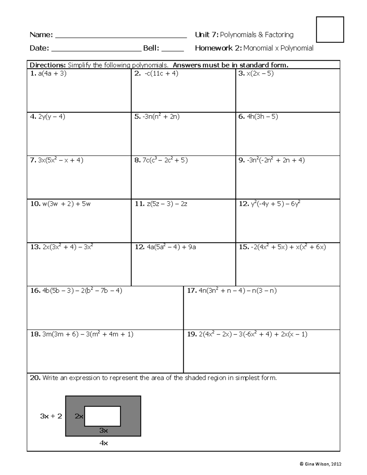 Unit 7 Math Homework 2: Simplifying Polynomials & Factoring - Studocu