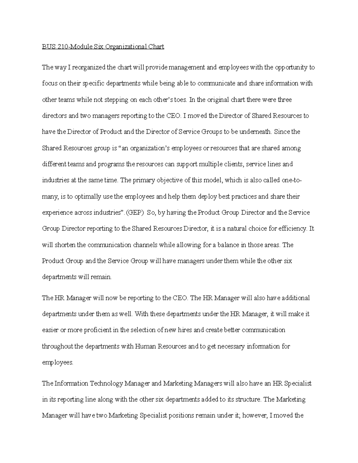 BUS 210 Module Six Organizational Chart Revisions Explained - Studocu