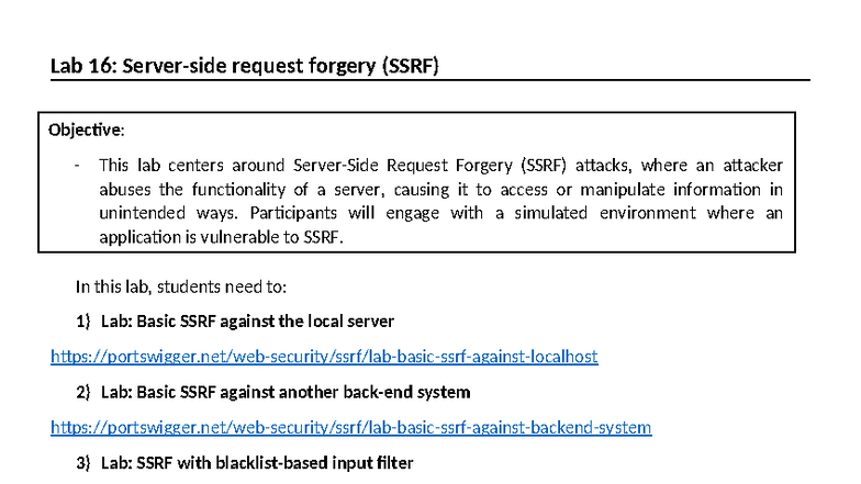 Lab 16: Exploring Server-Side Request Forgery (SSRF) Techniques - Studocu