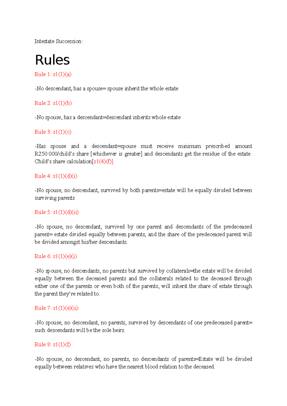 Intestate Succession Notes: Key Rules and Case Law Analysis - Studocu