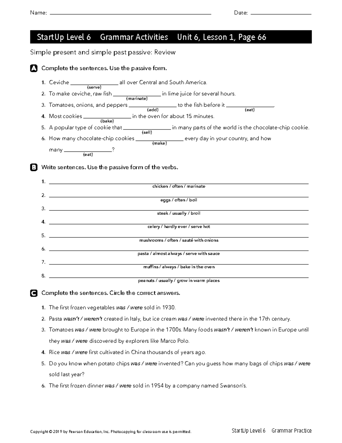 StartUp Level 6 Grammar Activities: Unit 6 Review Exercises - Studocu