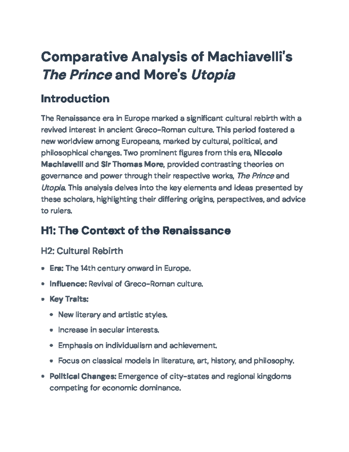 Comparative Analysis of Machiavelli's The Prince and More's Utopia ...