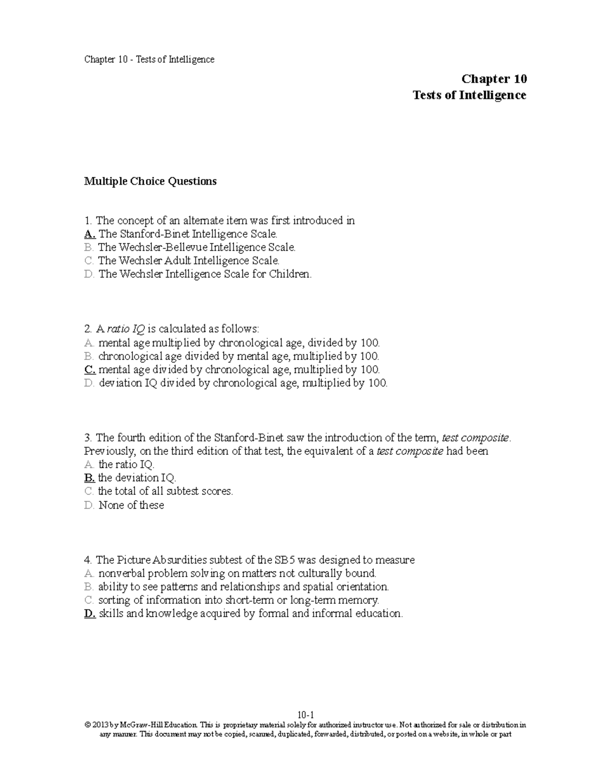 Chapter 10 - multiple choice exercises - Chapter 10 Tests of ...