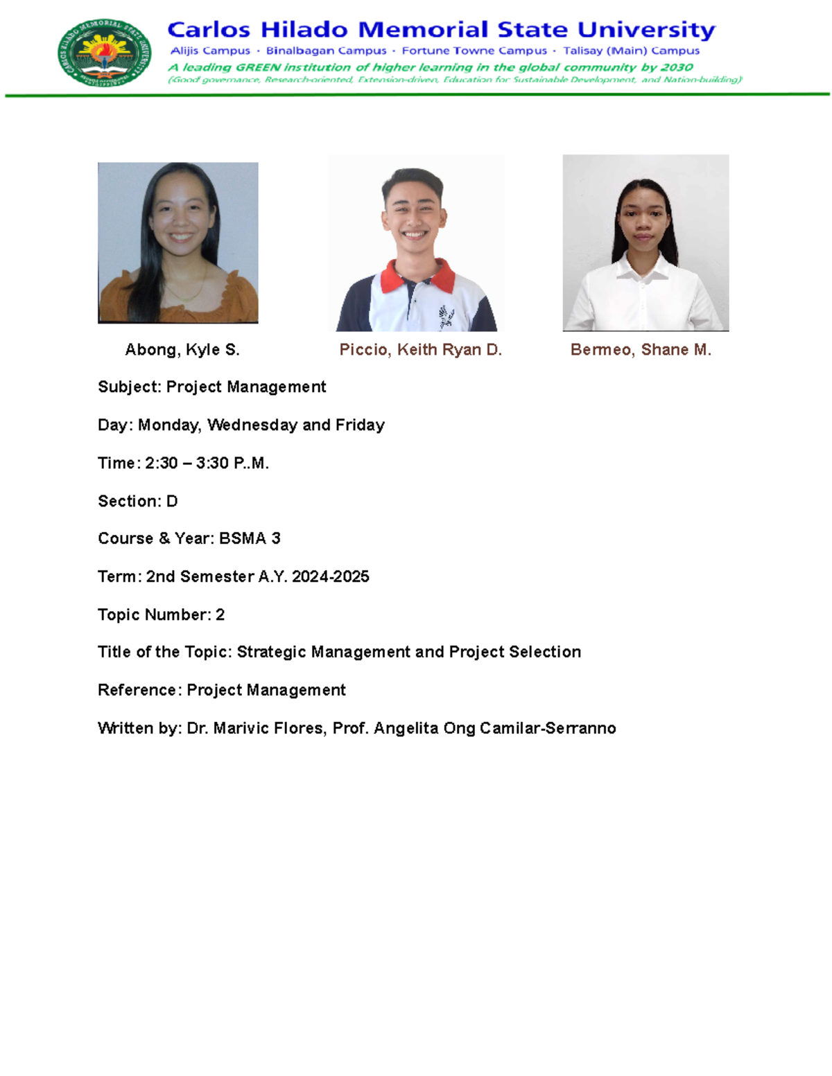 BSMA 3 - Chapter 2 Handouts: Strategic Management & Project Selection - Studocu