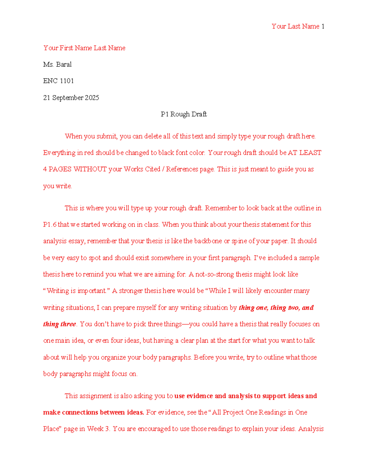 ENC 1101 P1 Rough Draft Template for Analysis Essay - Studocu