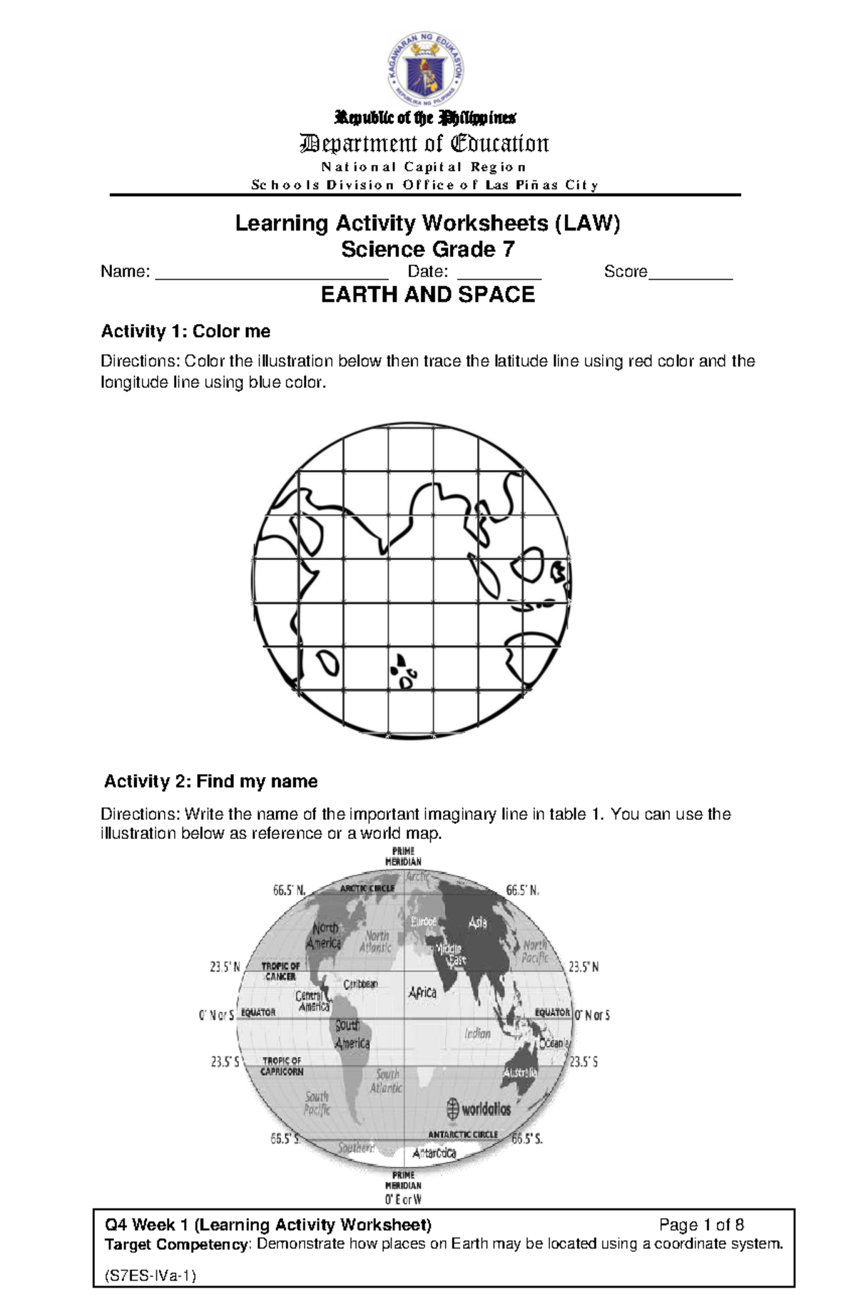 G7 Q4 Learning Activity Worksheets (LAW) Science Grade 7 - Studocu