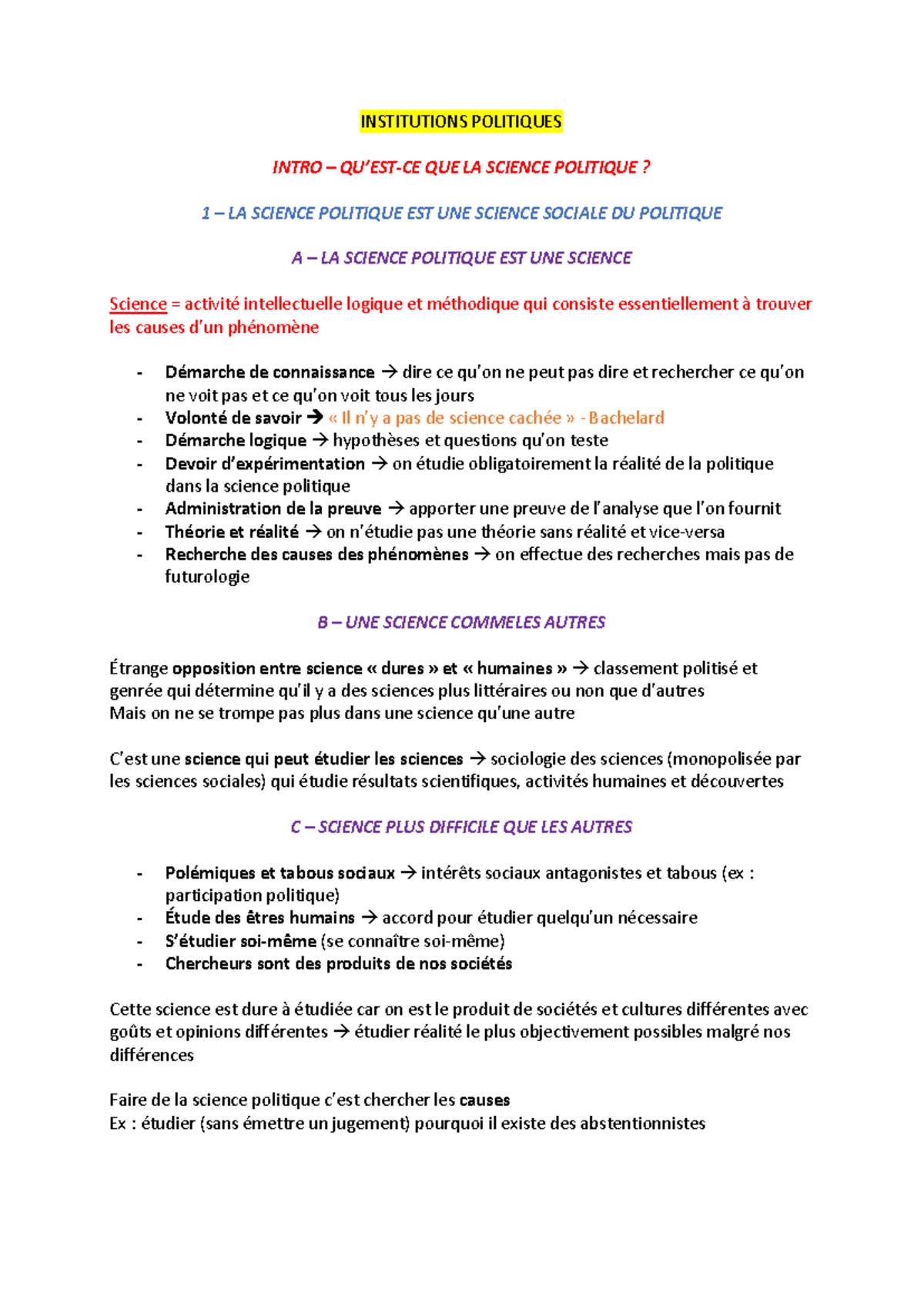 Sciences PO Fiche - INSTITUTIONS POLITIQUES INTRO – QU’EST-CE QUE LA ...