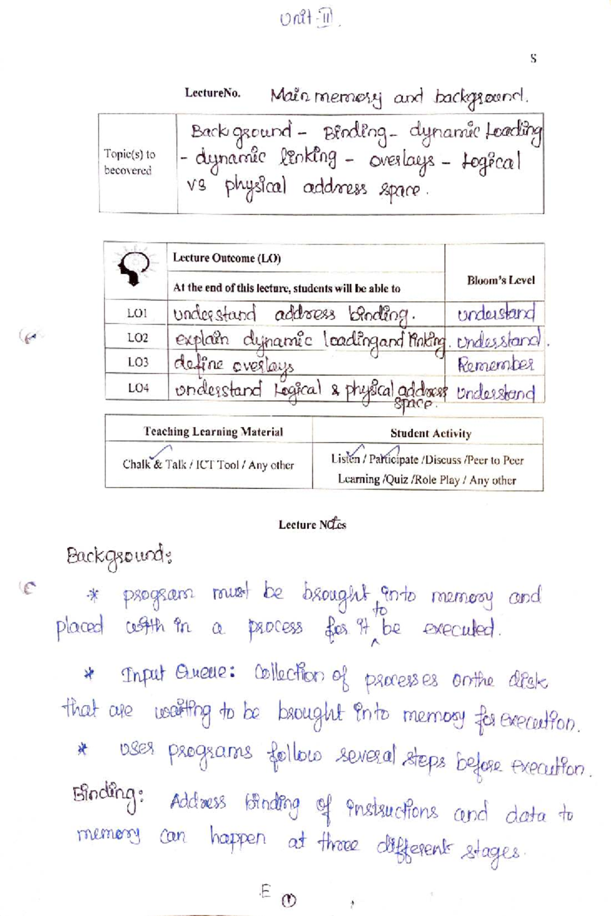 Unit 4 Lecture Notes: Main Memory Management & Paging Concepts - Studocu