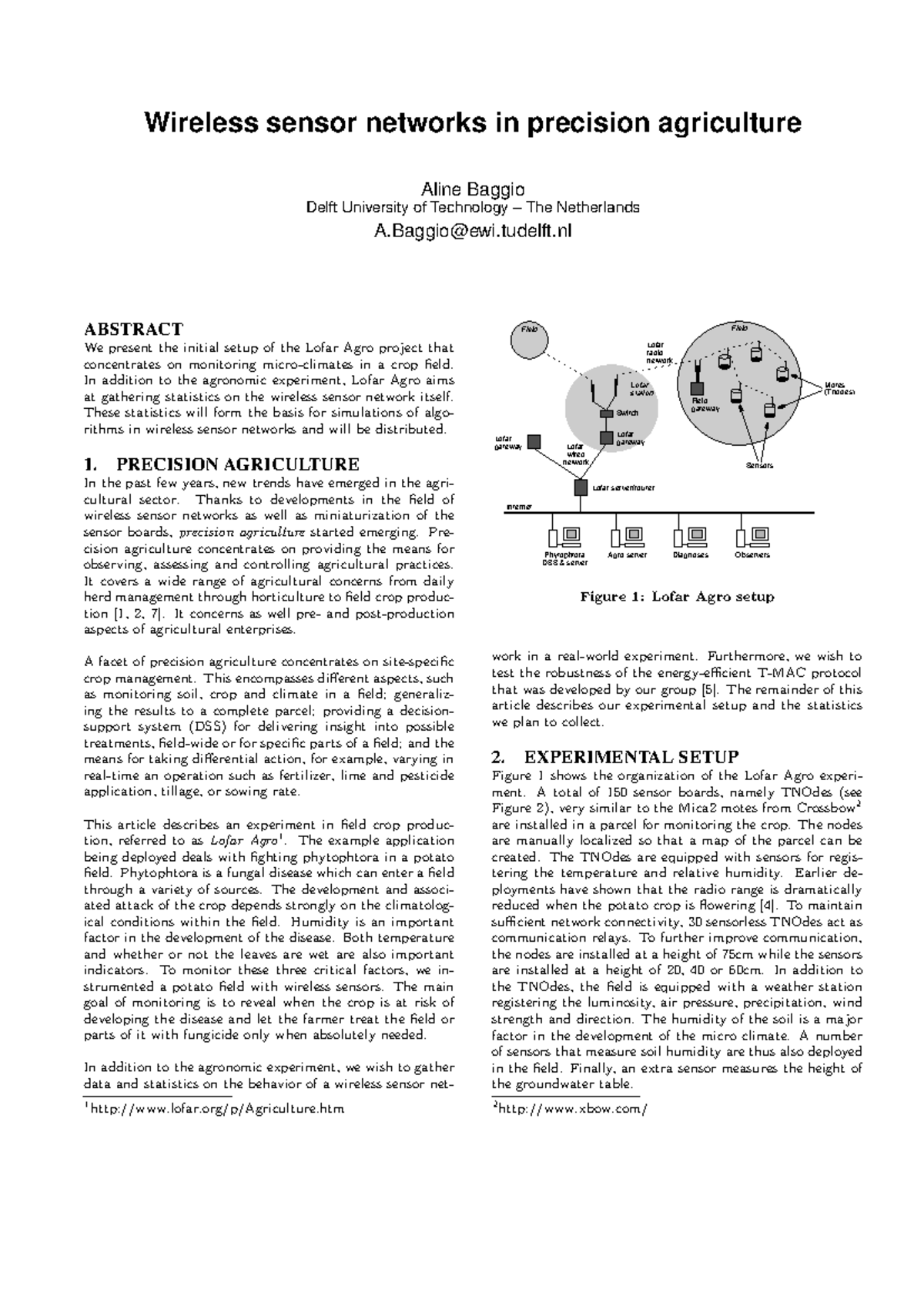 Wireless Sensor Networks in Precision Agriculture: Lofar Agro Project ...