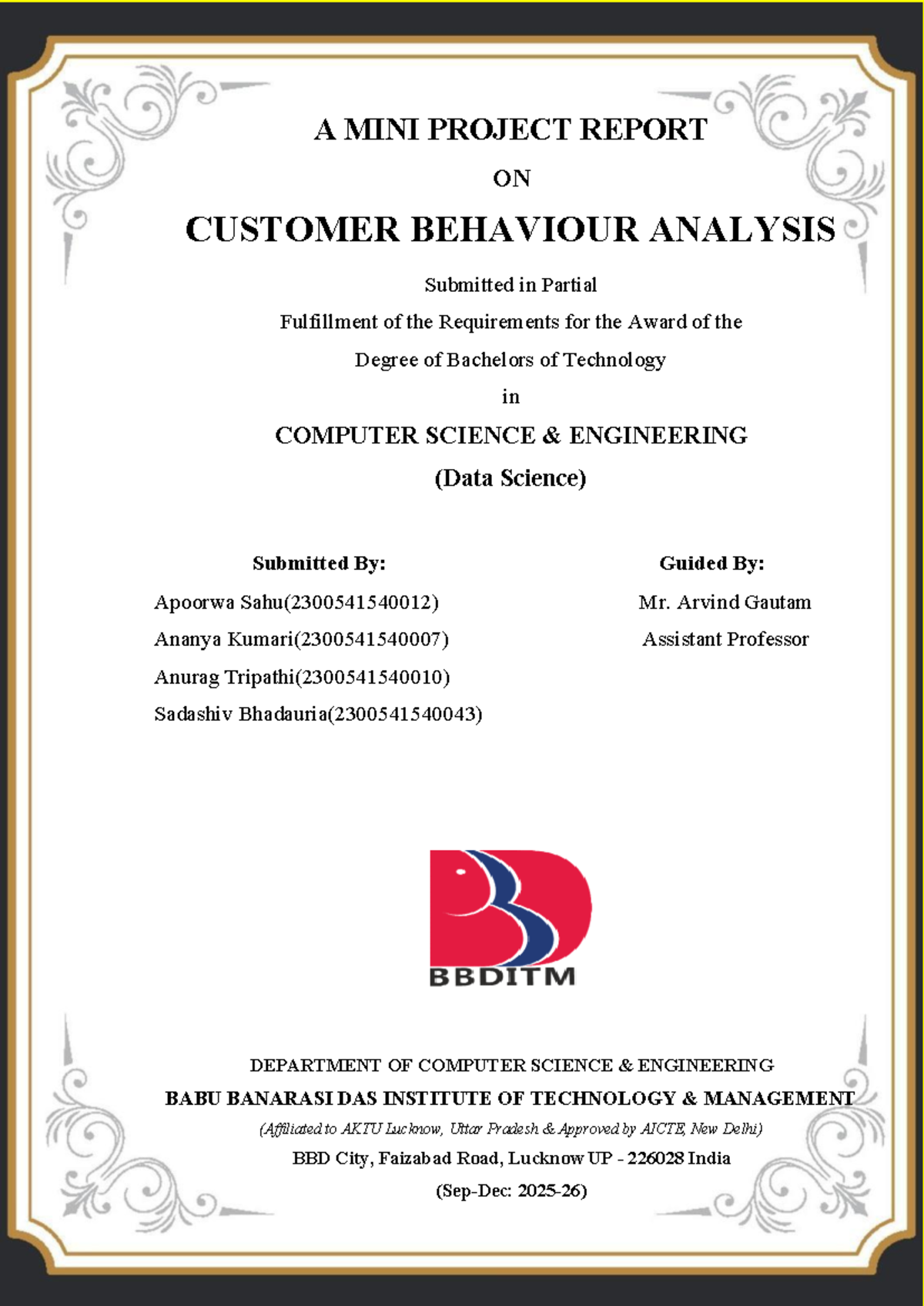 MINI Project front page Format - A MINI PROJECT REPORT ON CUSTOMER ...