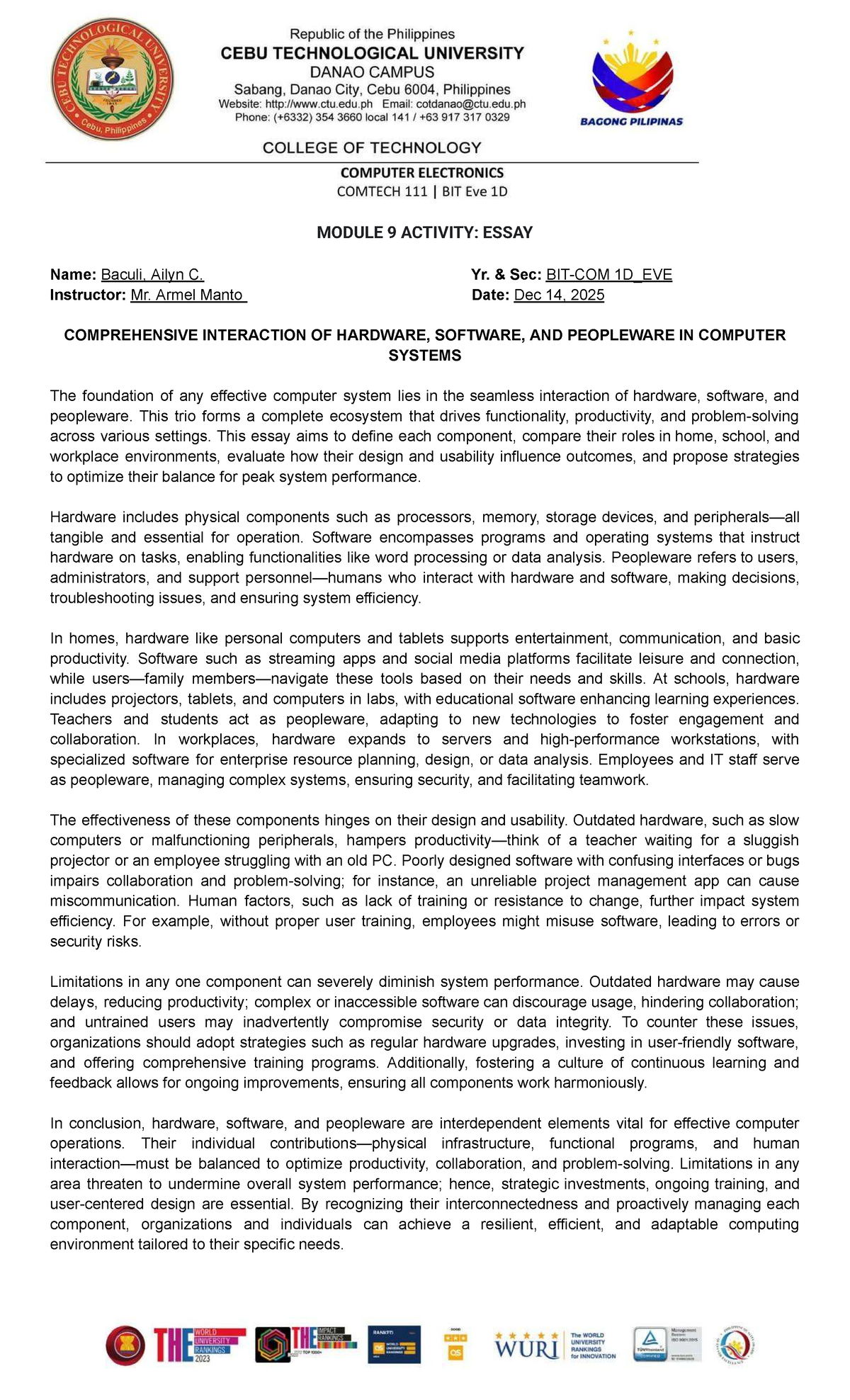 MODULE 9 ACTIVITY: ESSAY ON COMPUTER SYSTEMS INTERACTION - Studocu