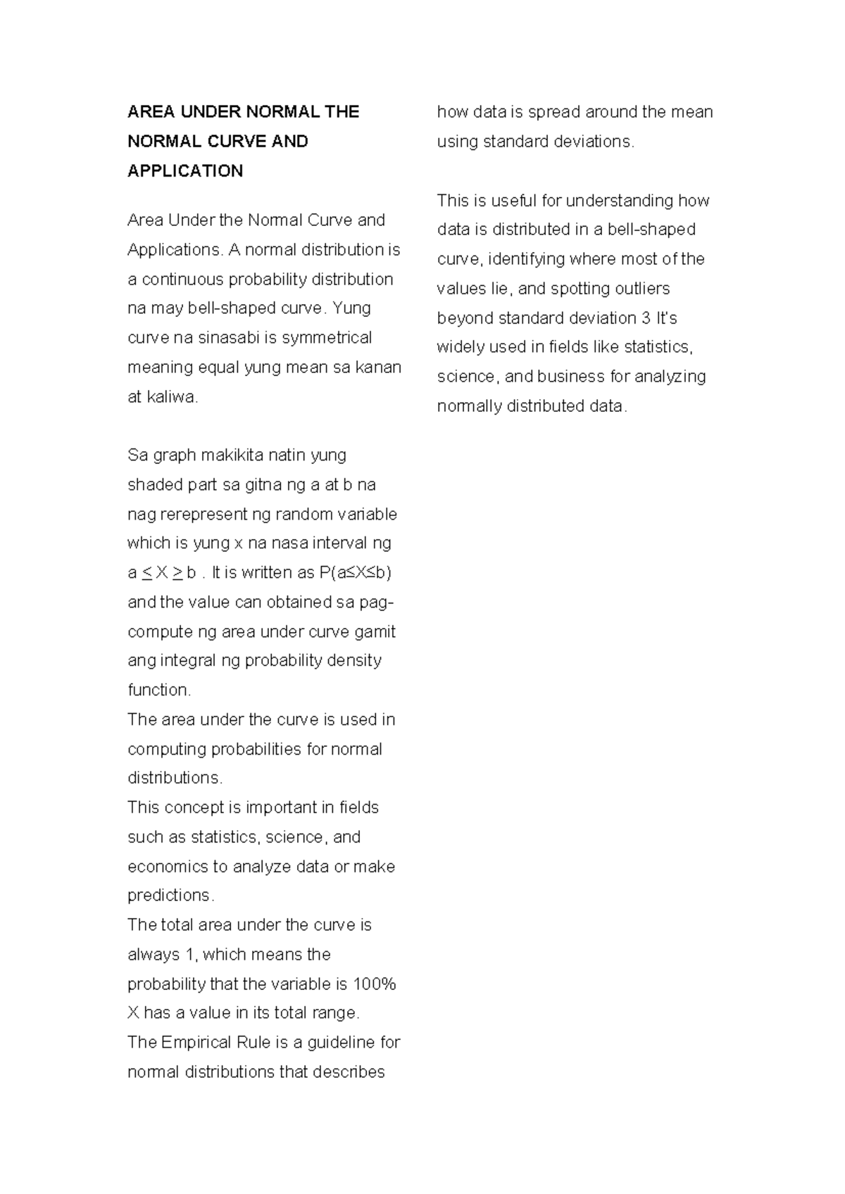 AREA Under Normal THE Normal Curve AND Application - AREA UNDER NORMAL THE NORMAL CURVE AND ...