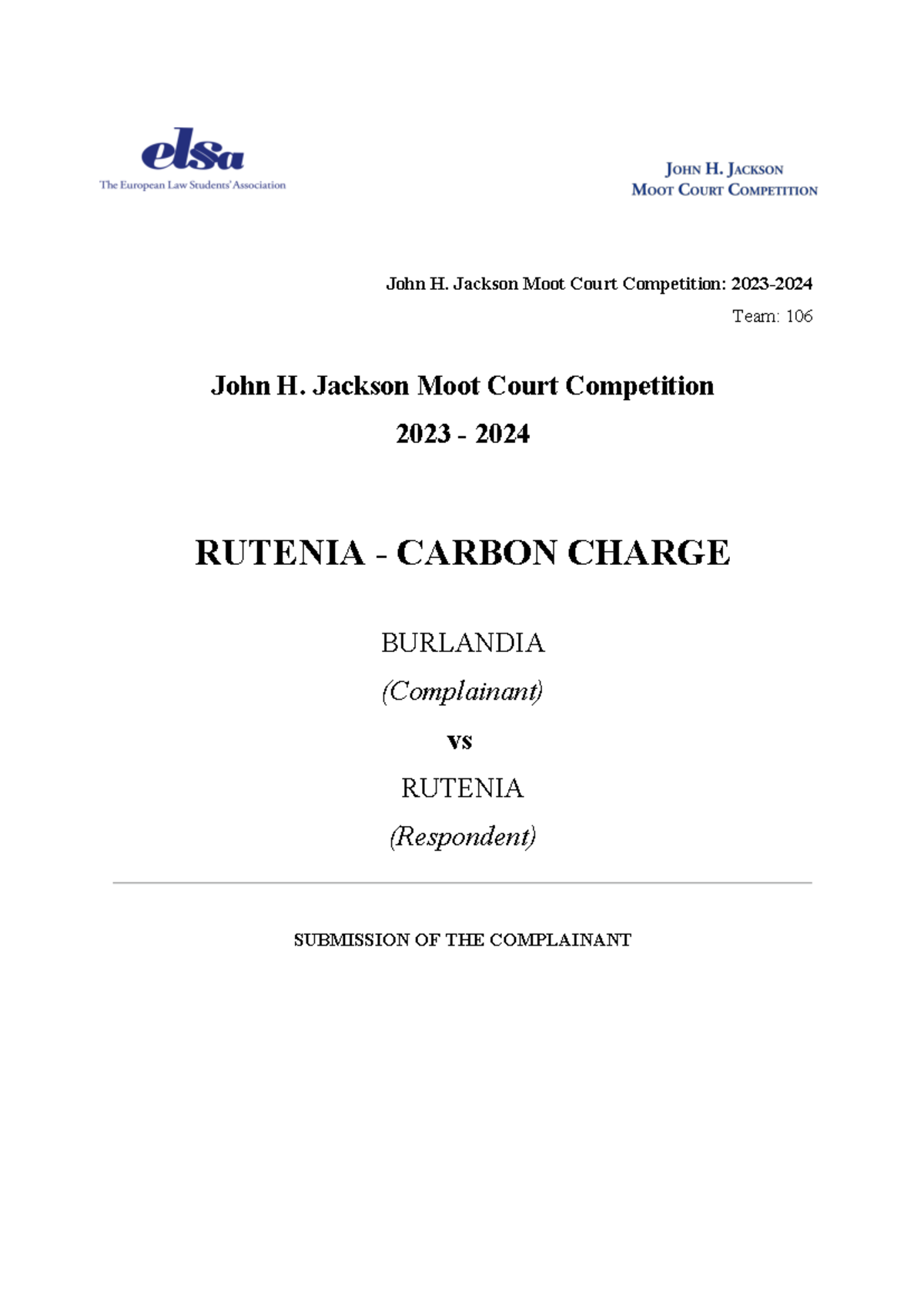 Final Submission of Complainant Team 106 - John H. Jackson Moot Court ...