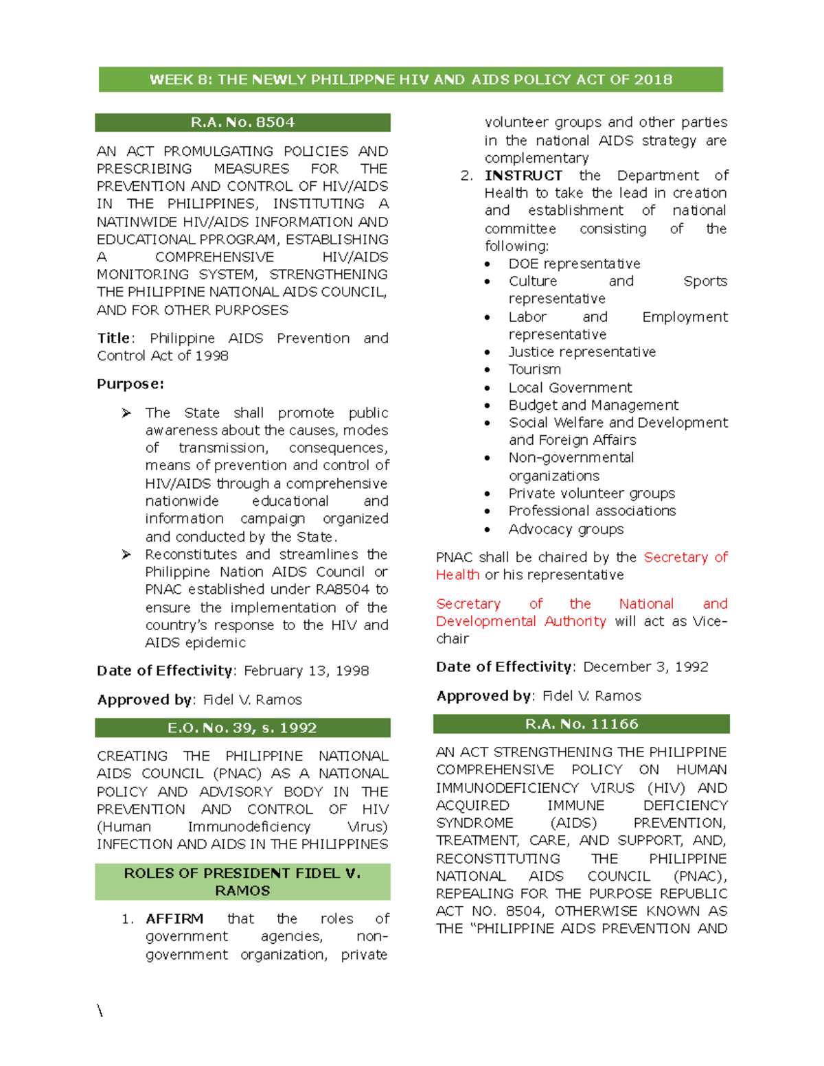WEEK 8: PHILIPPINE HIV AND AIDS POLICY ACT OF 2018 OVERVIEW - Studocu