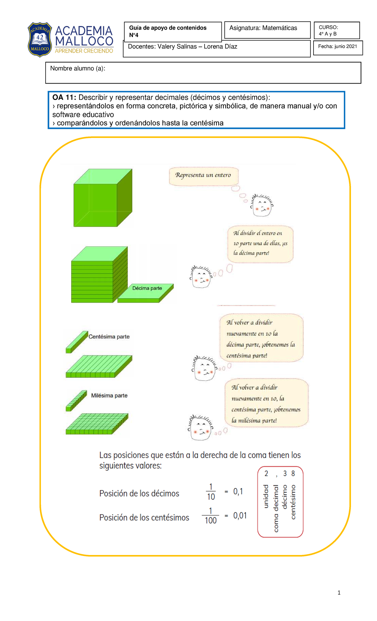 Guía de Apoyo: Matemáticas 4 - Decimales y Operaciones - Studocu