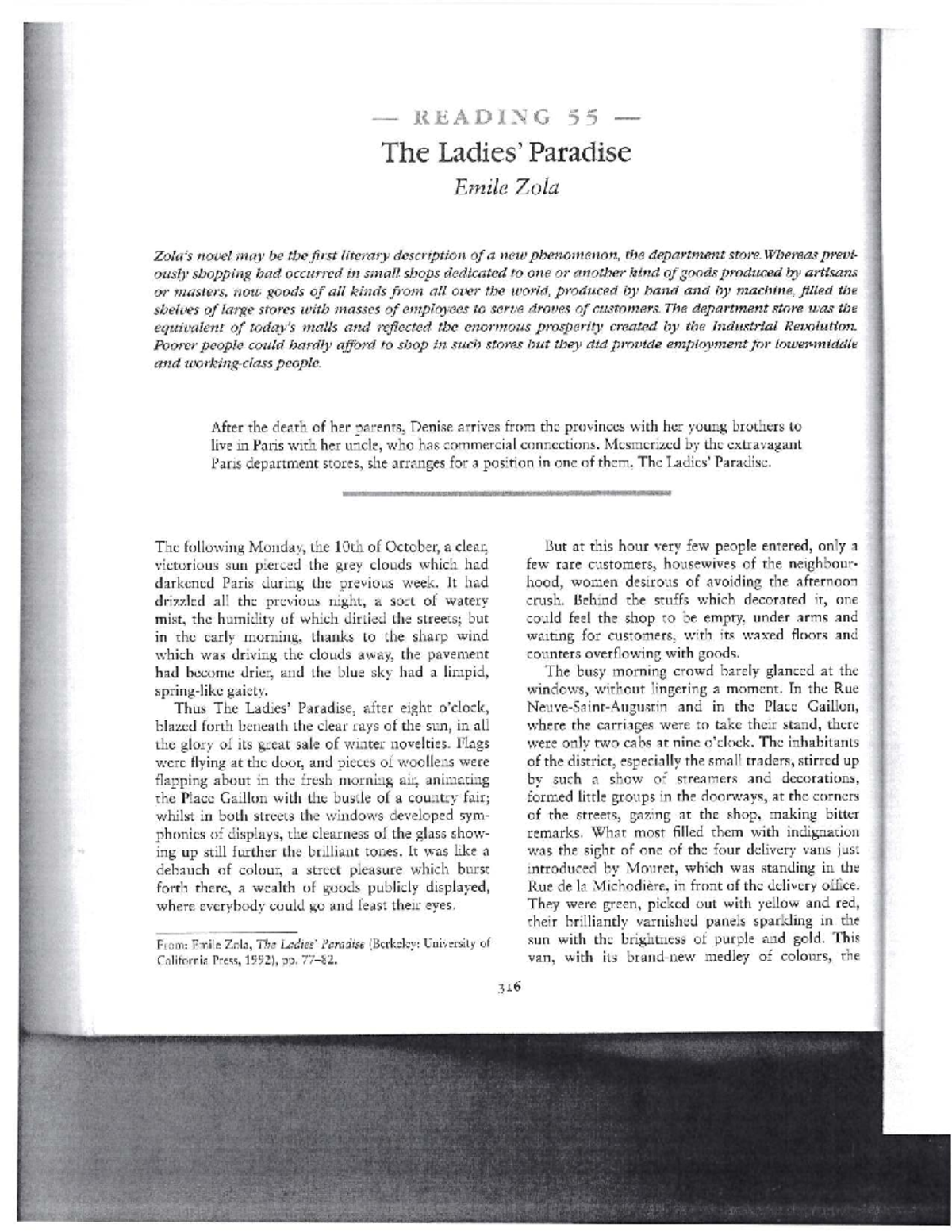 Final Exam Study Guide - READING 55: The Paradise by Emile Zola - Studocu