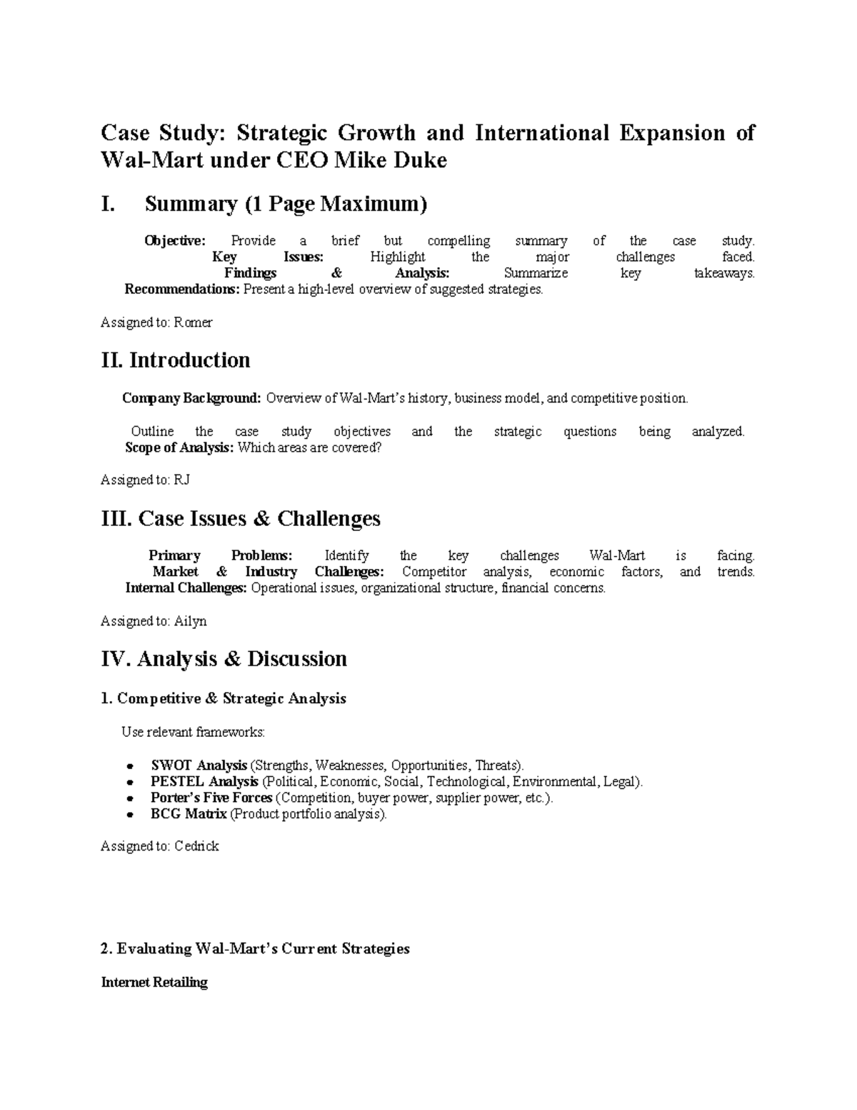 Comprehensive format for Wal Mart Case Study - Case Study: Strategic ...