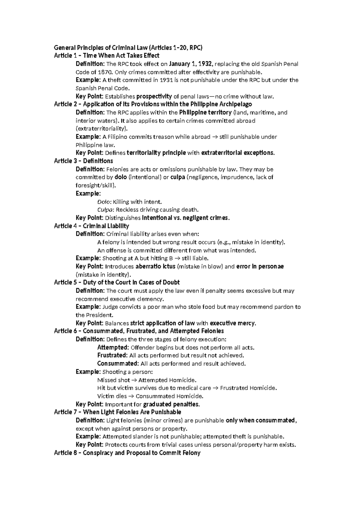 General Principles of Criminal Law (RPC) - Key Articles Overview - Studocu