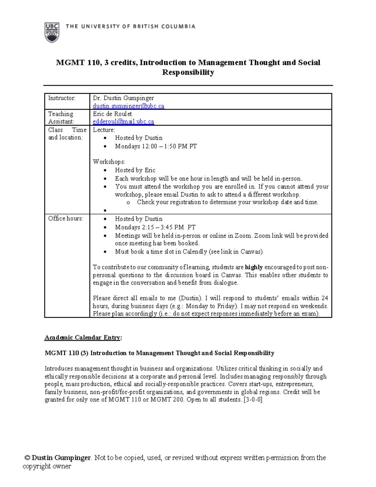 MGMT 110: Syllabus for Introduction to Management & Social ...