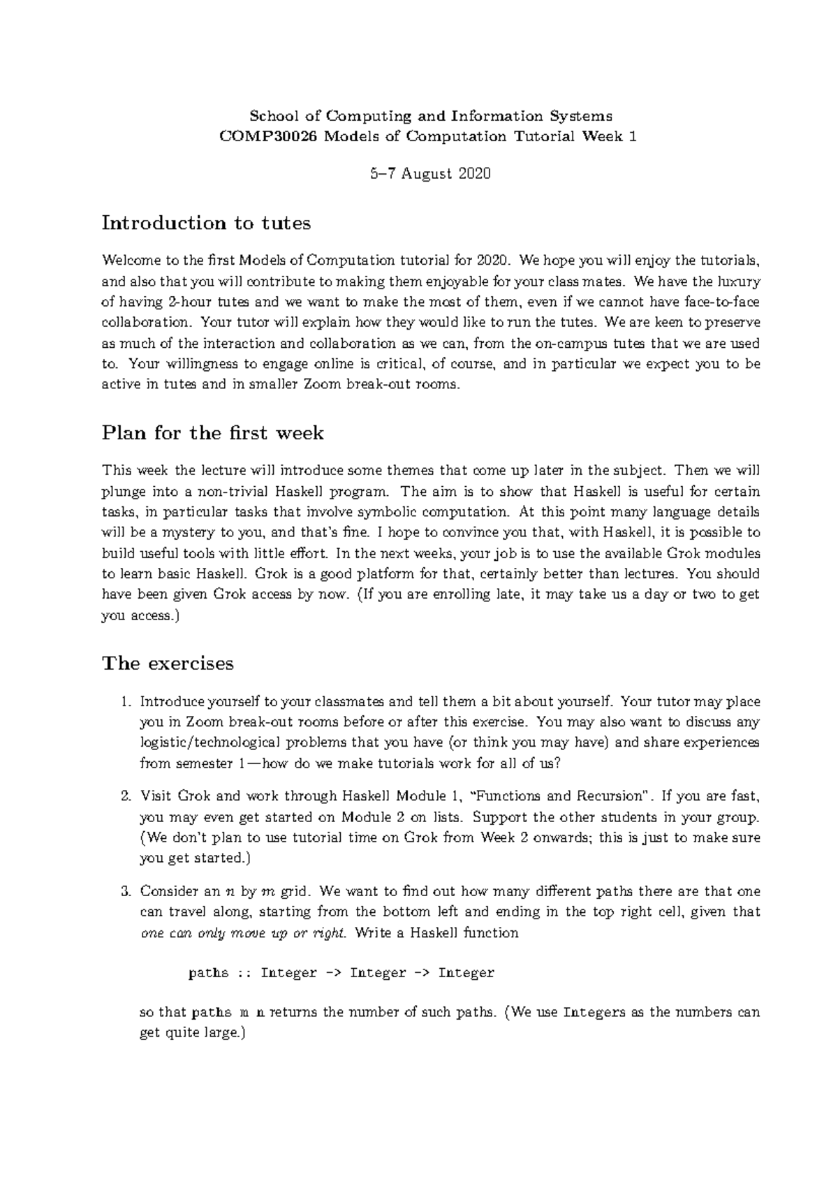 Week01 - Tutorial week 1 - School of Computing and Information Systems ...