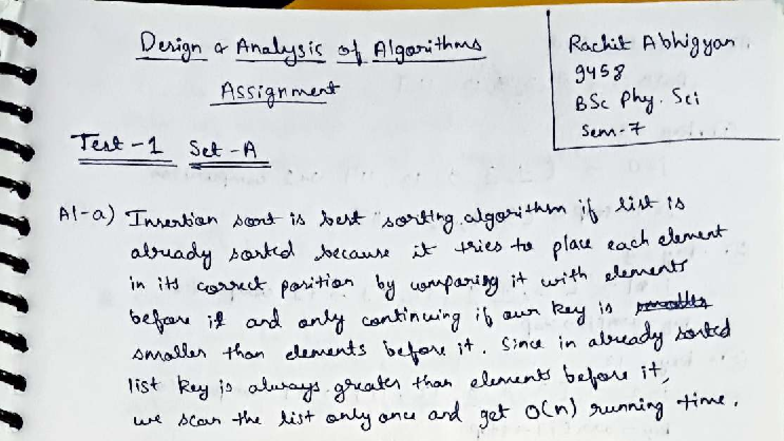 DAA Assignment: Analysis of Algorithms and Data Structures - Studocu