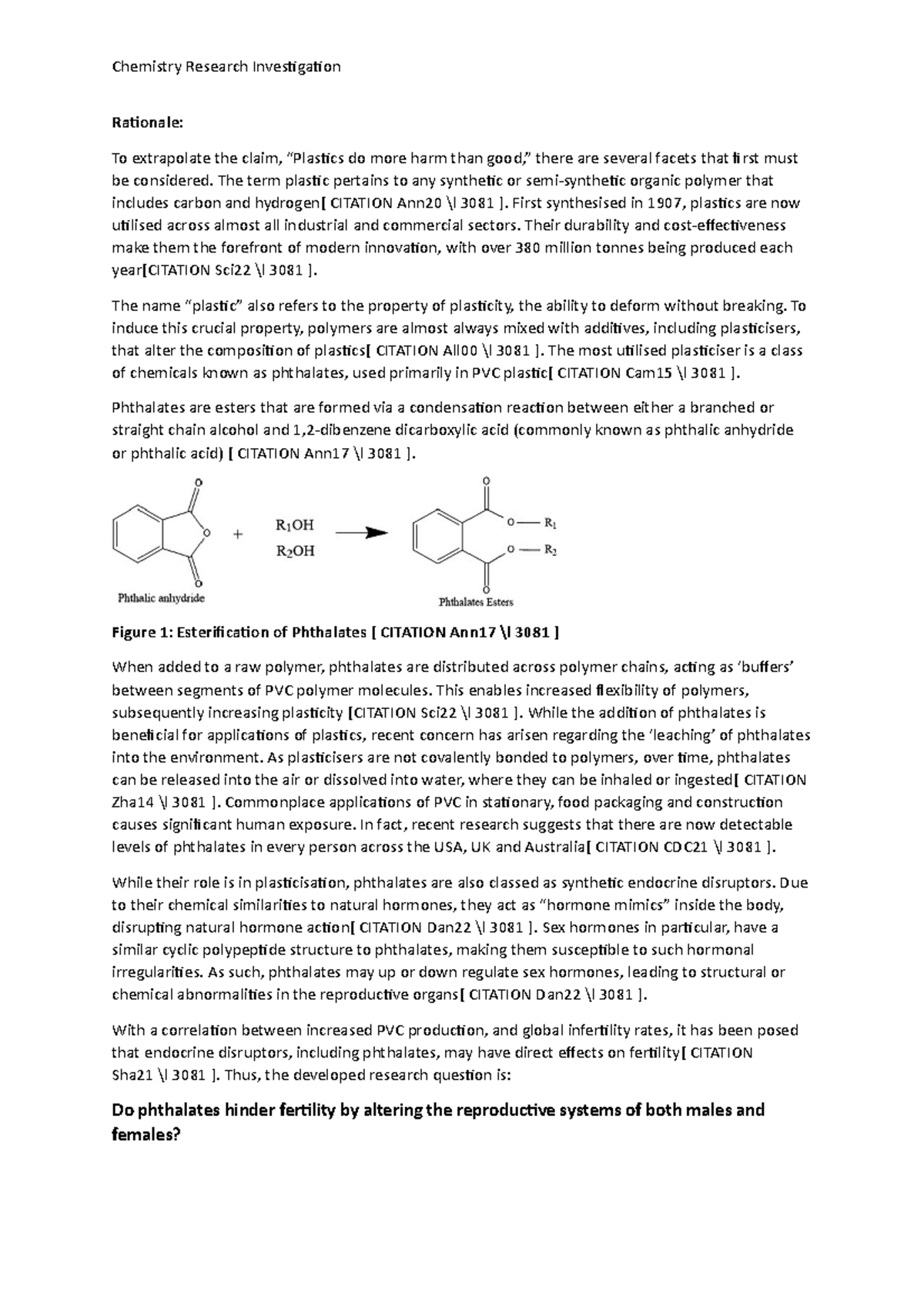 Final Research Investigation Chemistry - Rationale: To extrapolate the ...