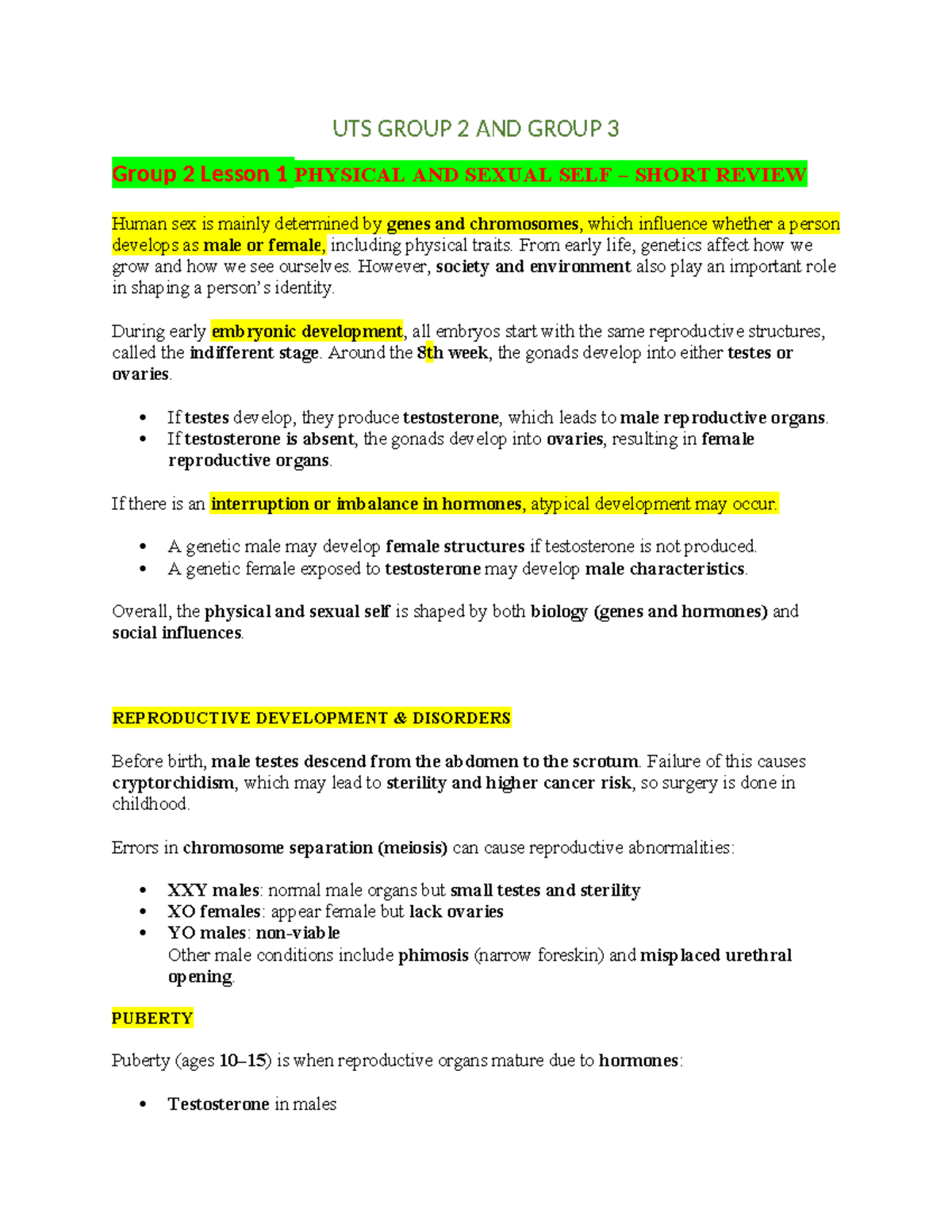 UTS-5: Group 2 & 3 Lesson Notes on Physical, Sexual, and Online ...