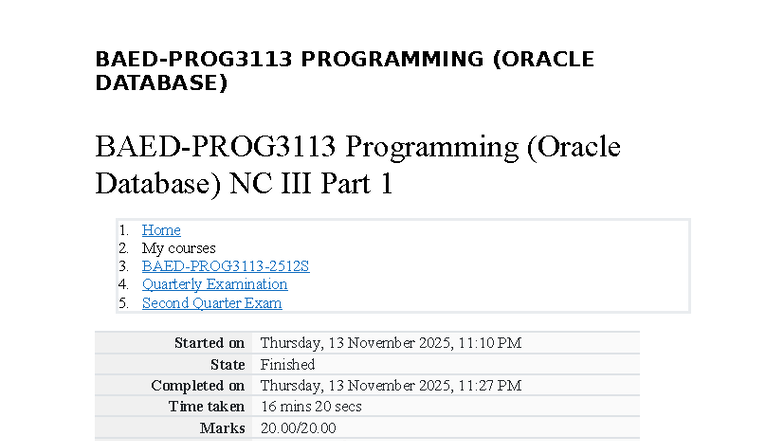 PROG3113 - Oracle Database Programming Final Exam Review - Studocu