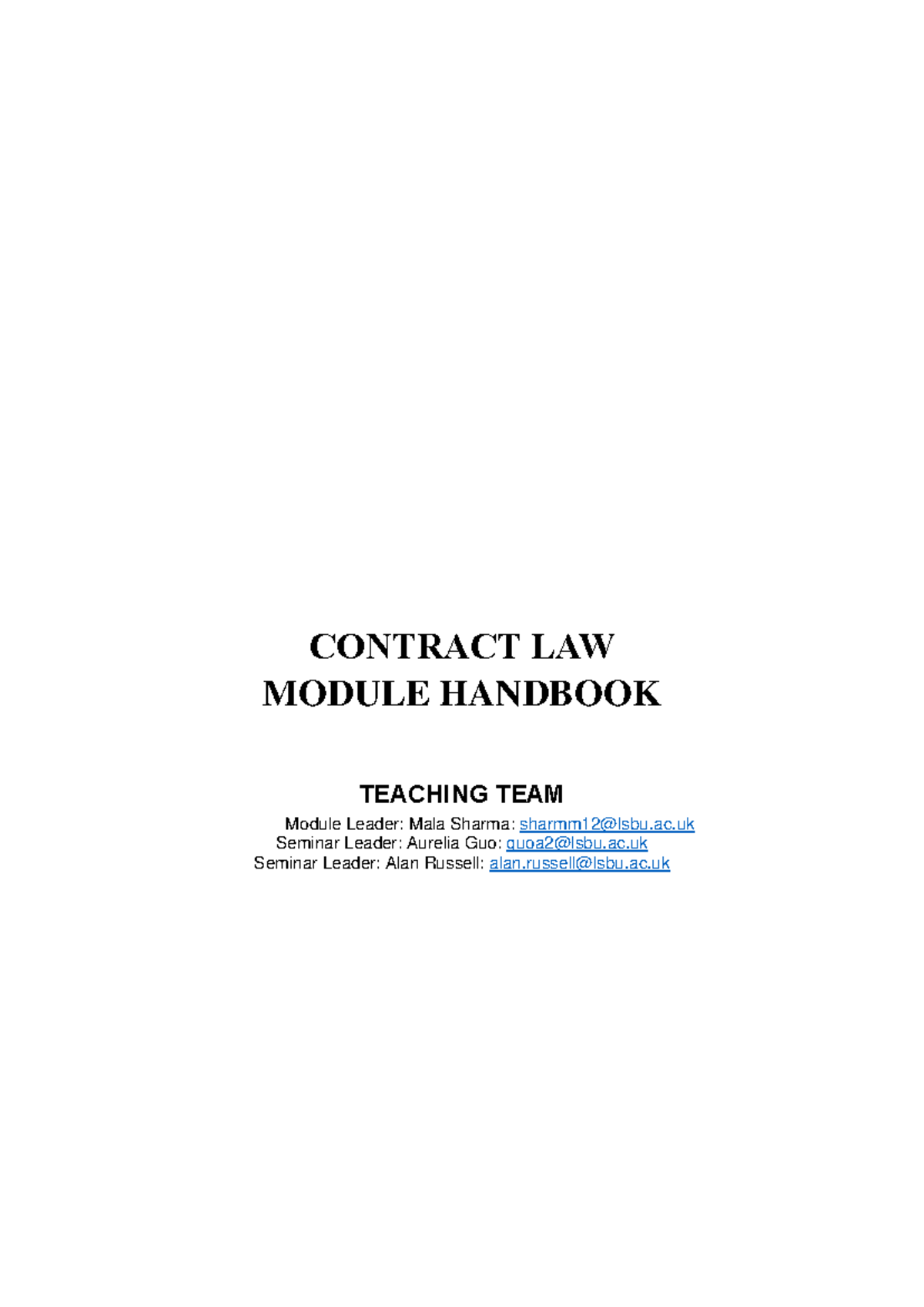 Contract Law - Handbook-3 - CONTRACT LAW MODULE HANDBOOK TEACHING TEAM ...