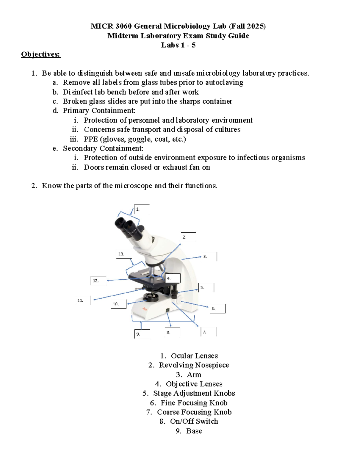 MICR 3060 General Microbiology Lab Midterm Exam Study Guide - Studocu
