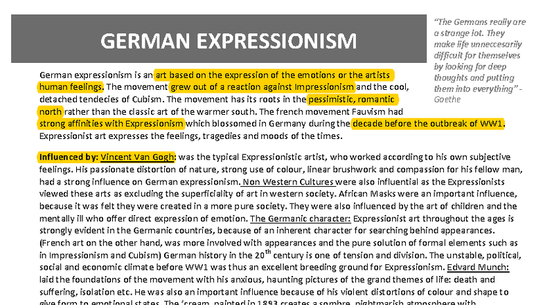 German Expressionism: An Overview of Its Key Artists and Themes - Studocu