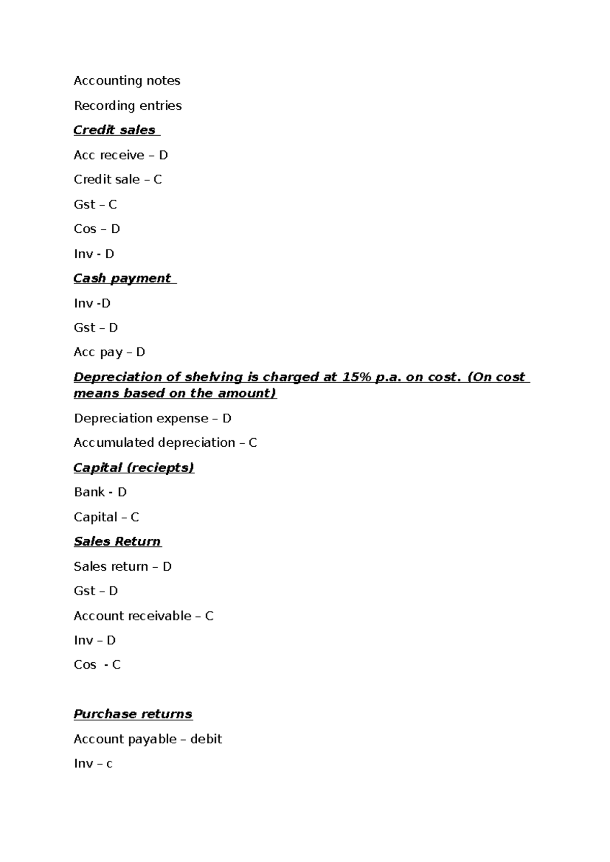 Accounting Notes: Recording Entries for Credit Sales and Depreciation ...