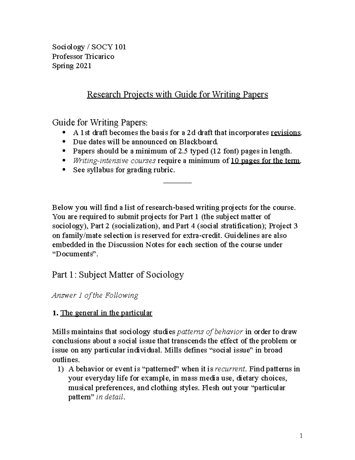Sociology SOCY 101: Research Projects & Writing Paper Guide - Studocu