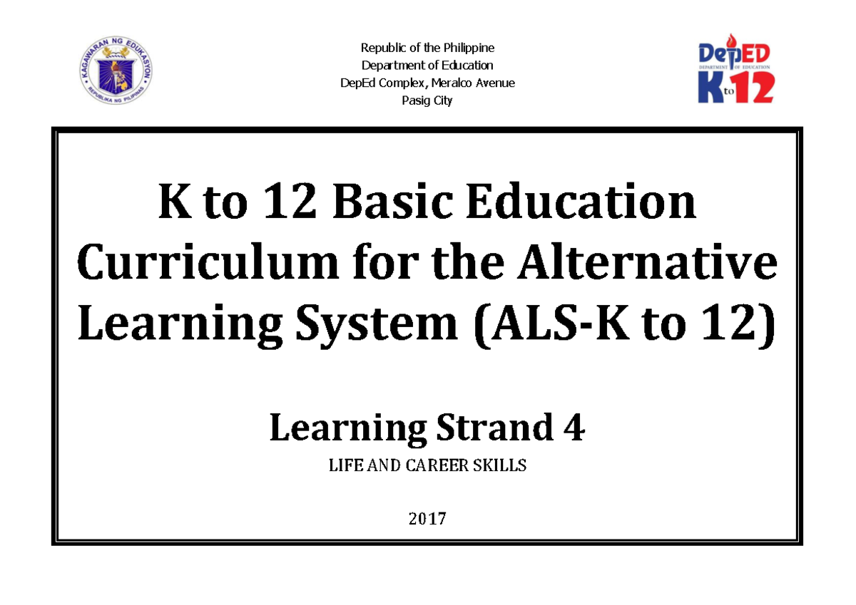 LS 4 Life and Career Skills Curriculum Overview for ALS K to 12 - Studocu