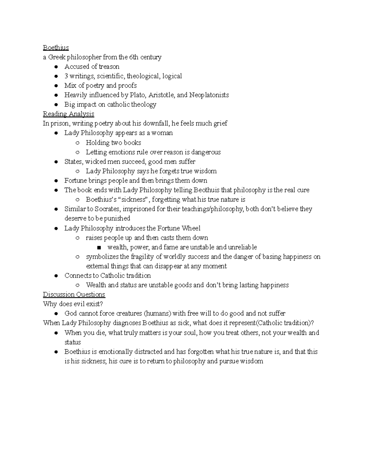 PHIL 1700 ~ Classroom Notes on Boethius and Theodicy Analysis - Studocu