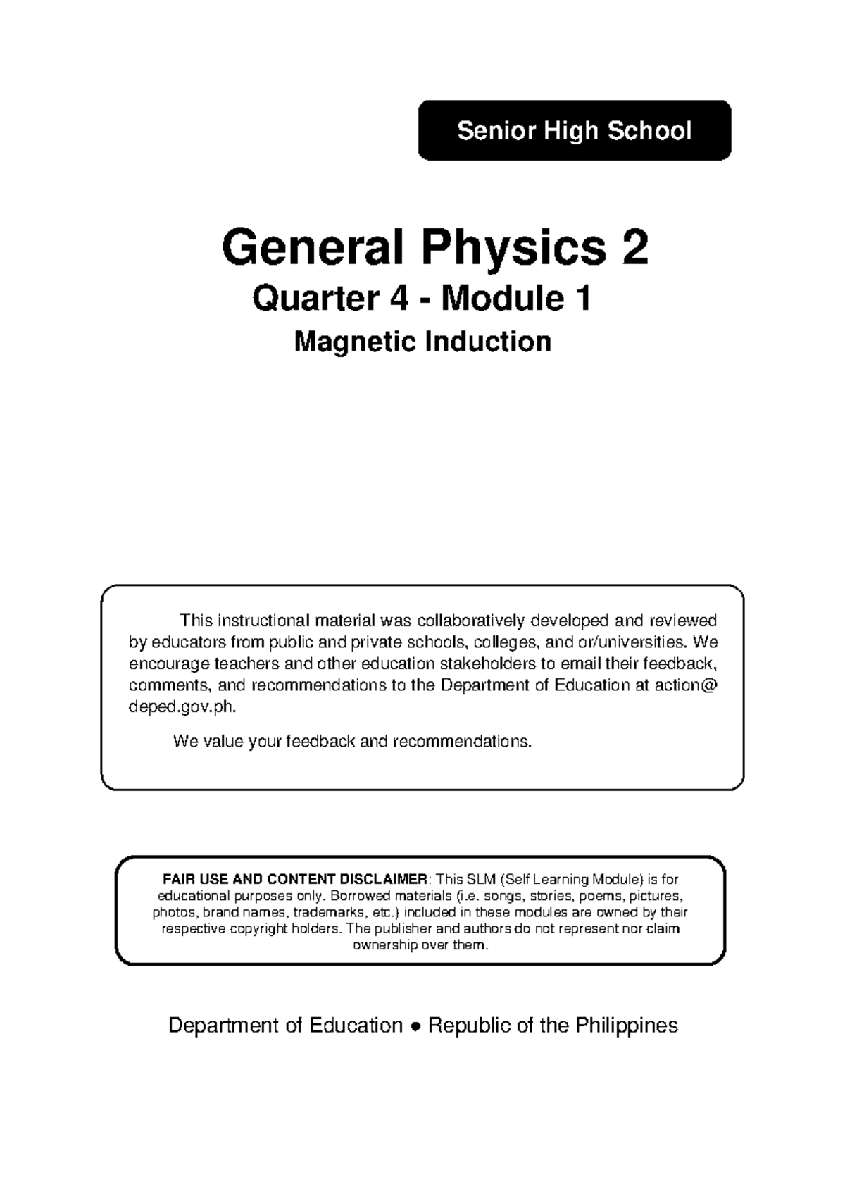 Gen Physics 2 Q4 Mod 1: Magnetic Induction Key Concepts & Activities ...