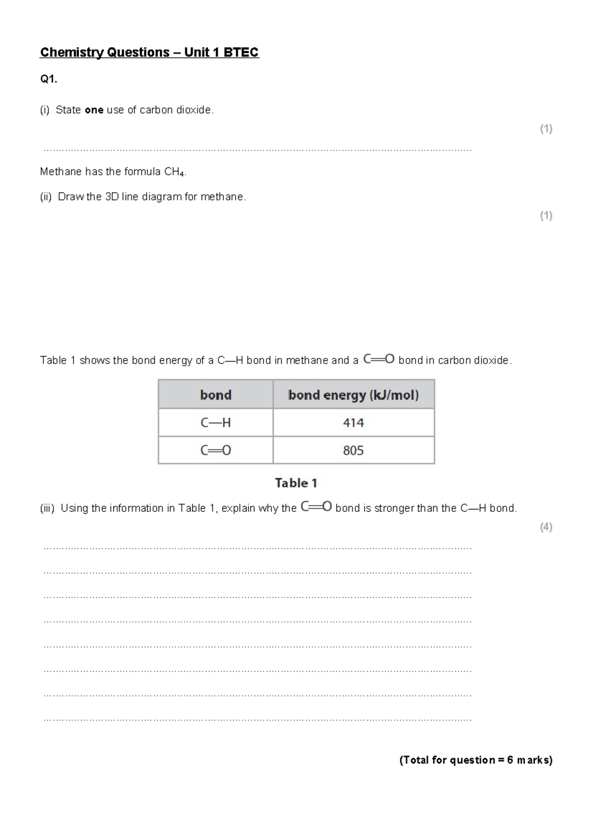 BTEC Chemistry Unit 1 Exam Paper Questions and Answers - Studocu