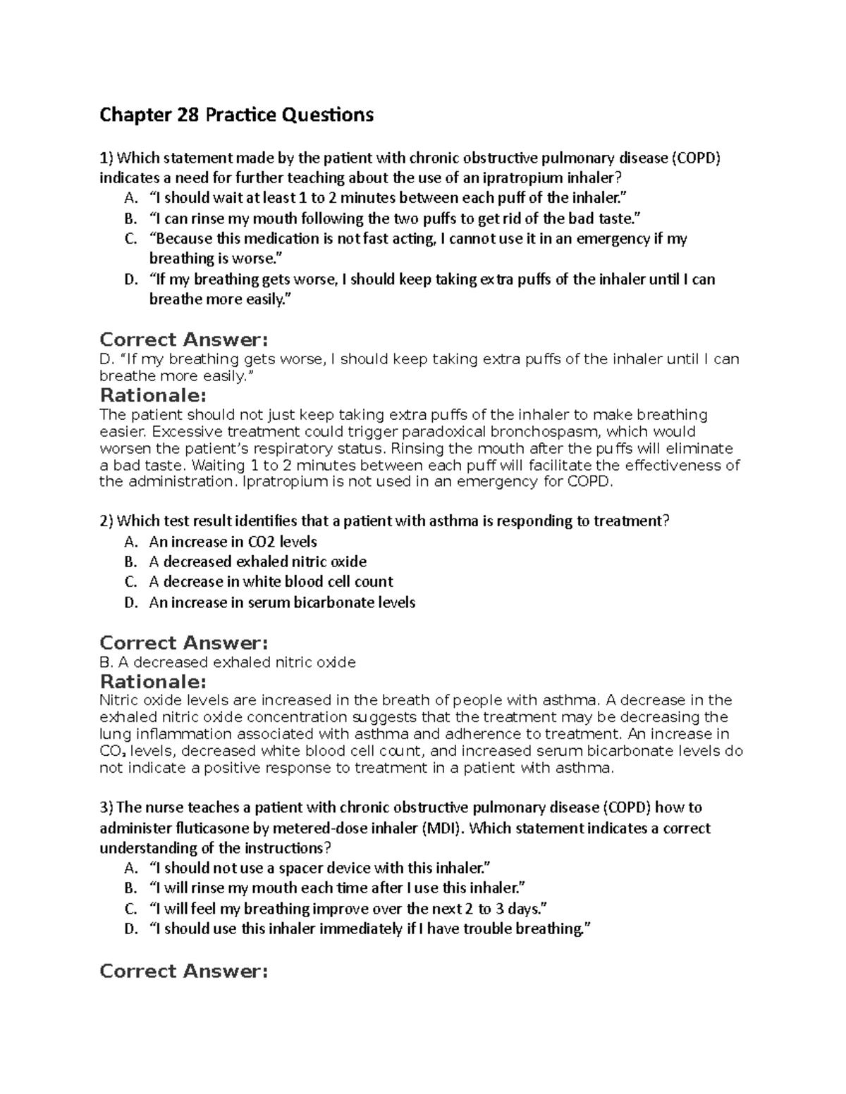 Chapter 28 Q&A: Understanding Asthma and COPD Treatments - Studocu