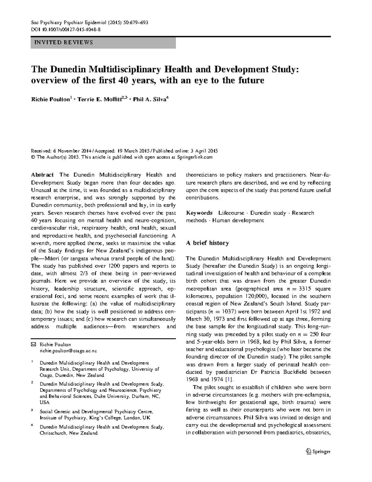 The Dunedin Multidisciplinary Health and Development Study: 40-Year ...