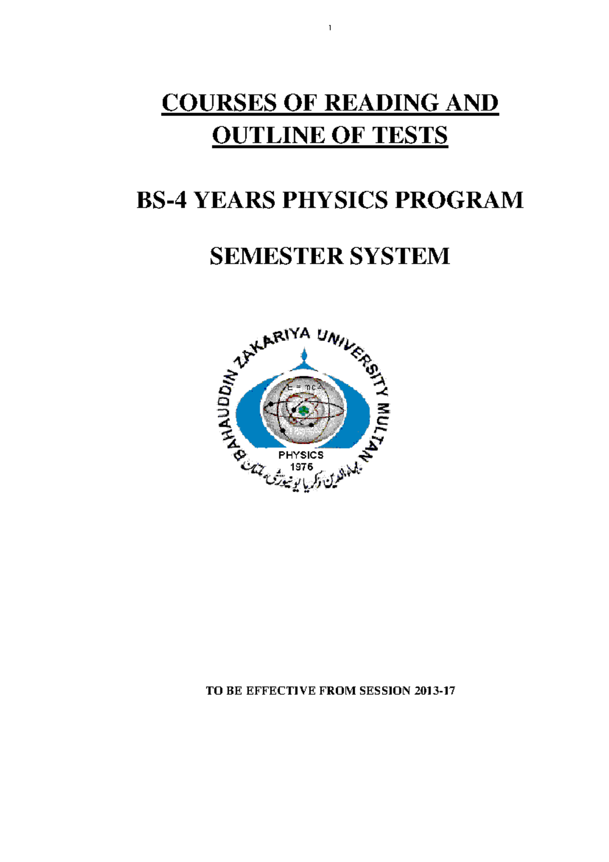 BS Physics (4 Year) BZU - Courses and Test Outline Overview - Studocu