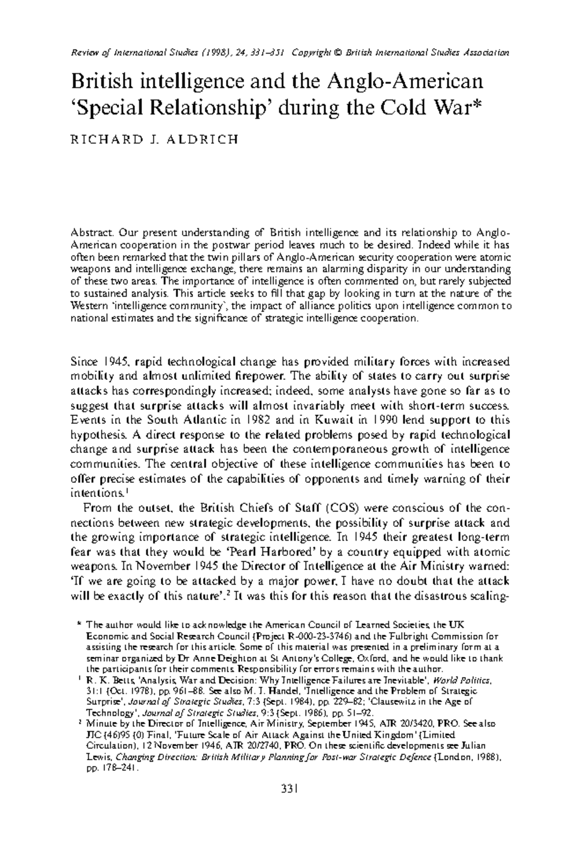 British Intelligence and the Special Relationship: A Cold War Analysis ...