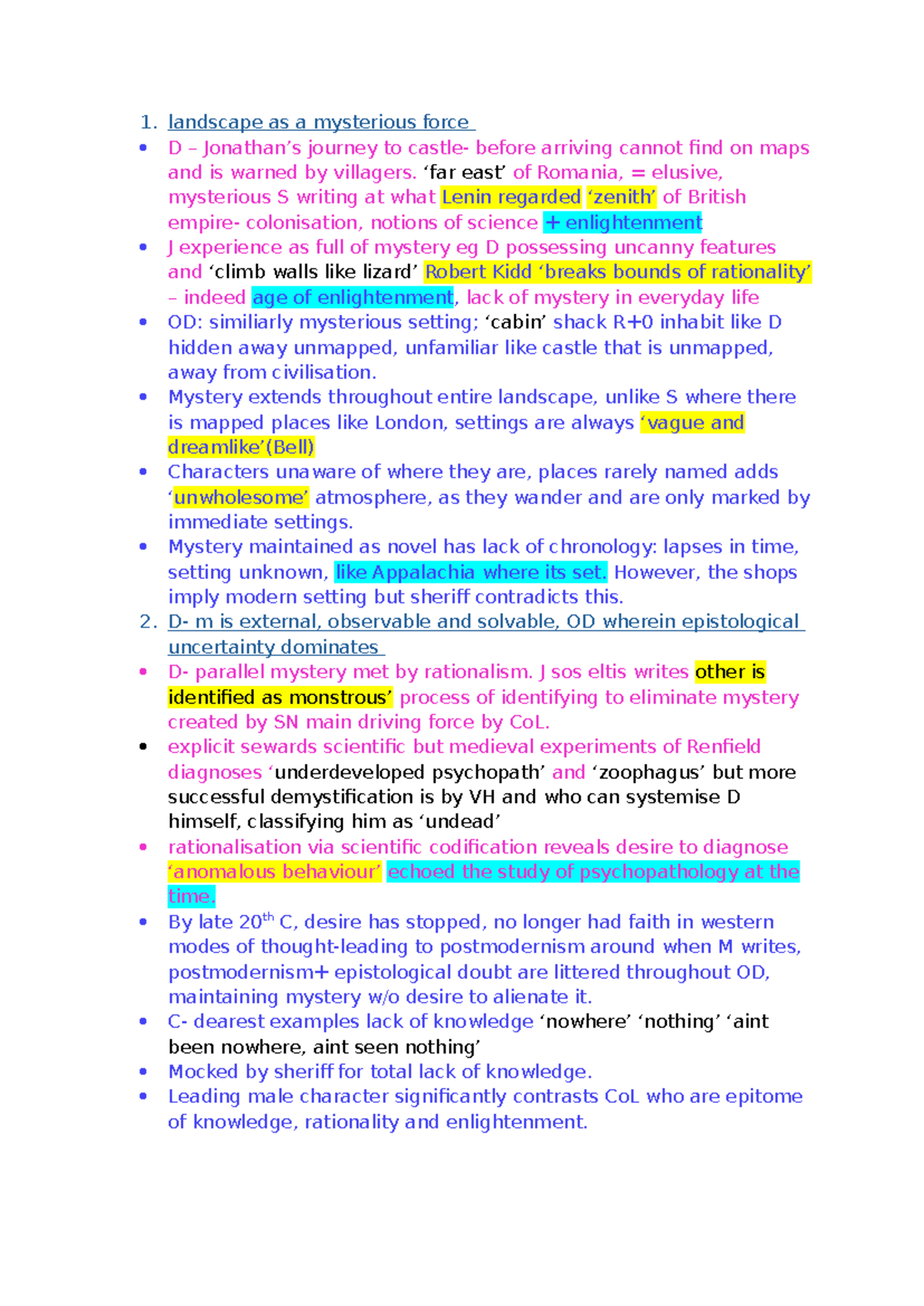 Essay Plan: Exploring Mystery in Landscape and Rationalism (W:C 15th ...