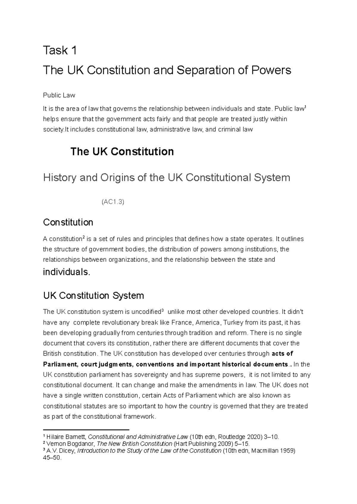 Task 1: The UK Constitution & Separation of Powers - Public Law ...